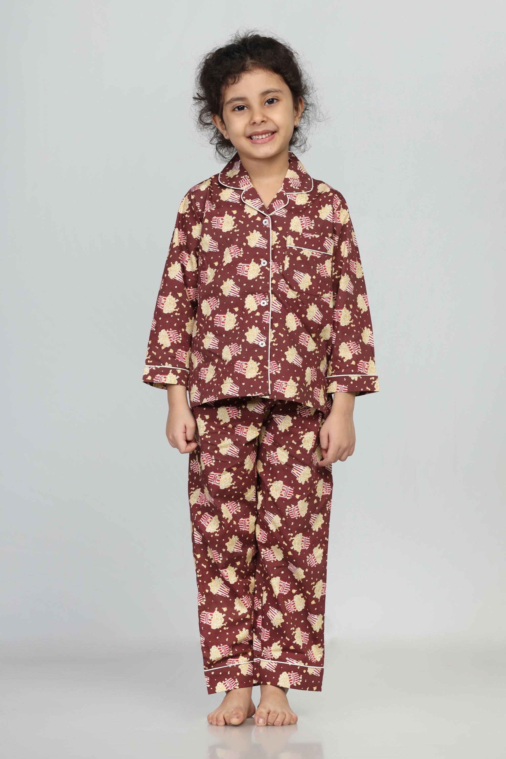 Popcorn Print Brown Pajama Set – Kidoosleep